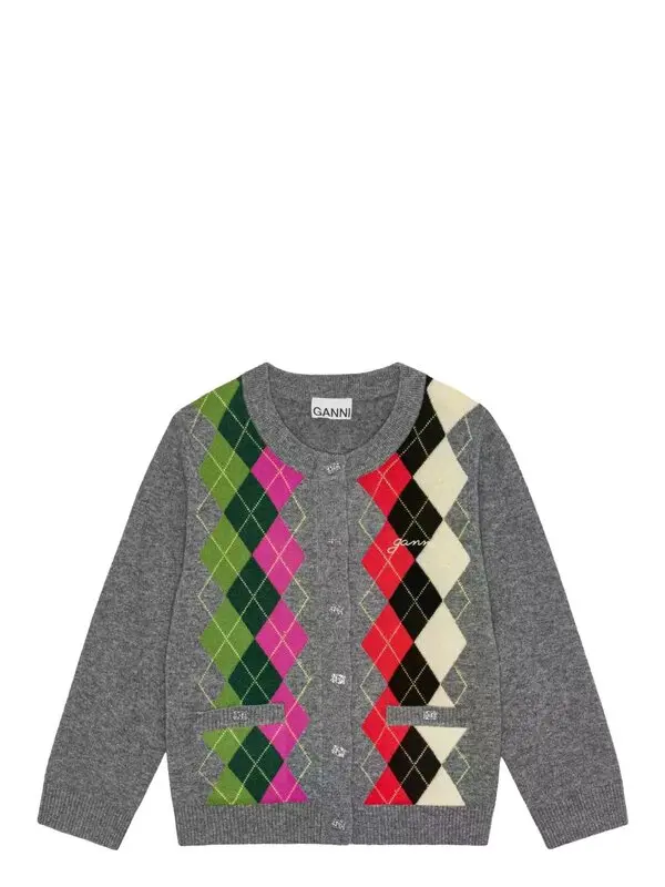 GANNI Argyle-pattern Cardigan - Grey