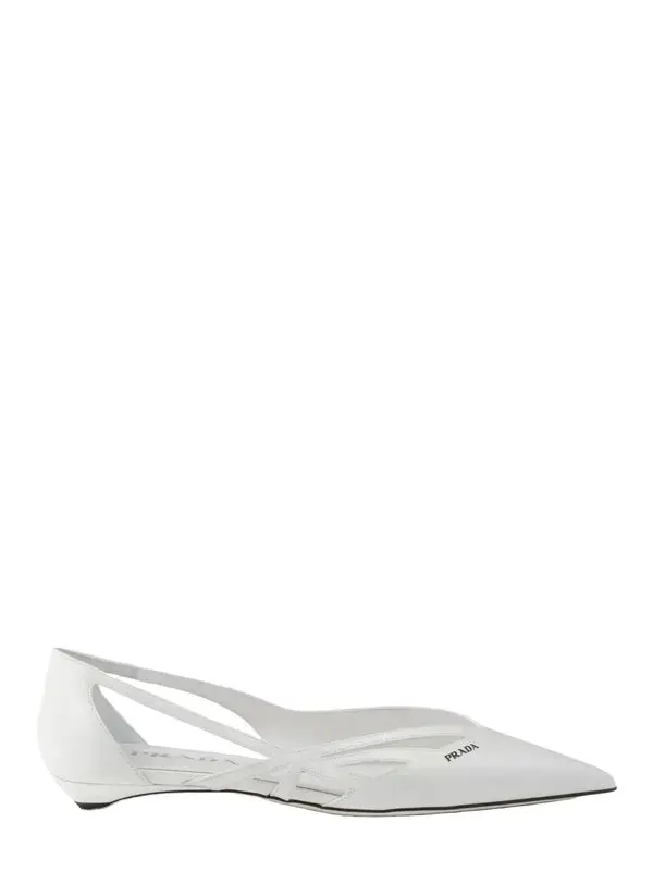 Prada Leather Cut-out Ballerina Shoes - White