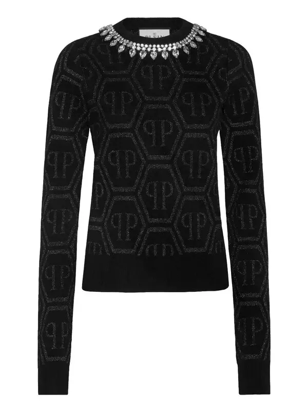 Philipp Plein Monogram Crystal-embellished Jumper - Black