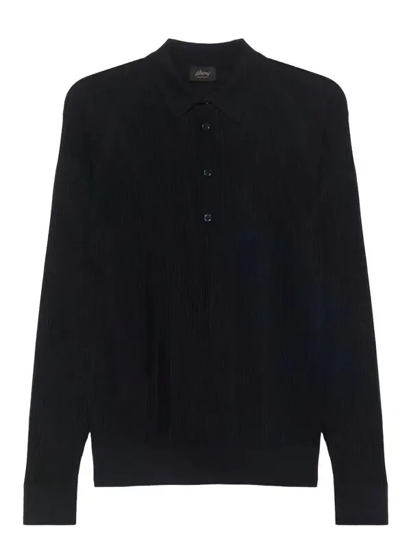 Brioni Ribbed-knit Polo Shirt - Blue