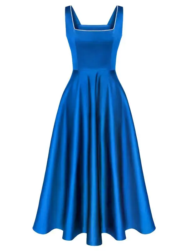 POST MERIDIEM Decorated-bodice Midi Dress - Blue