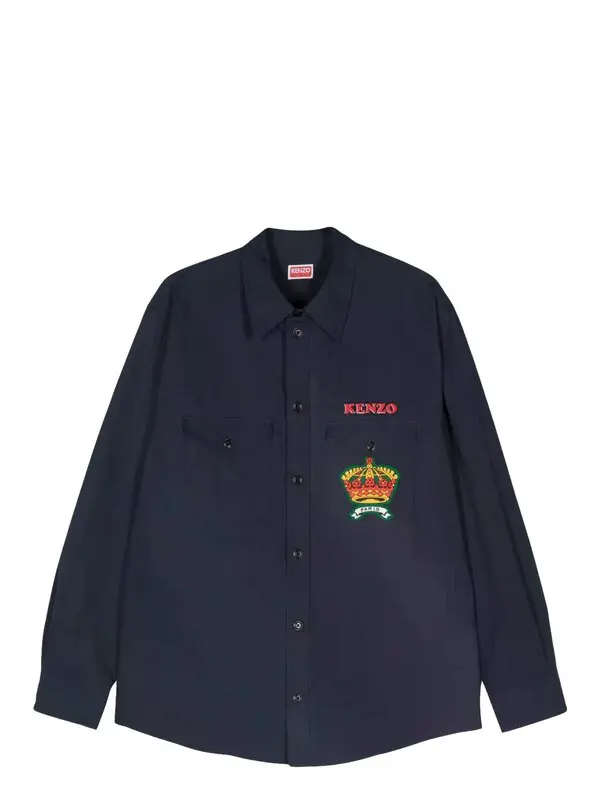 Kenzo Logo-appliqué Cotton Shirt - Blue
