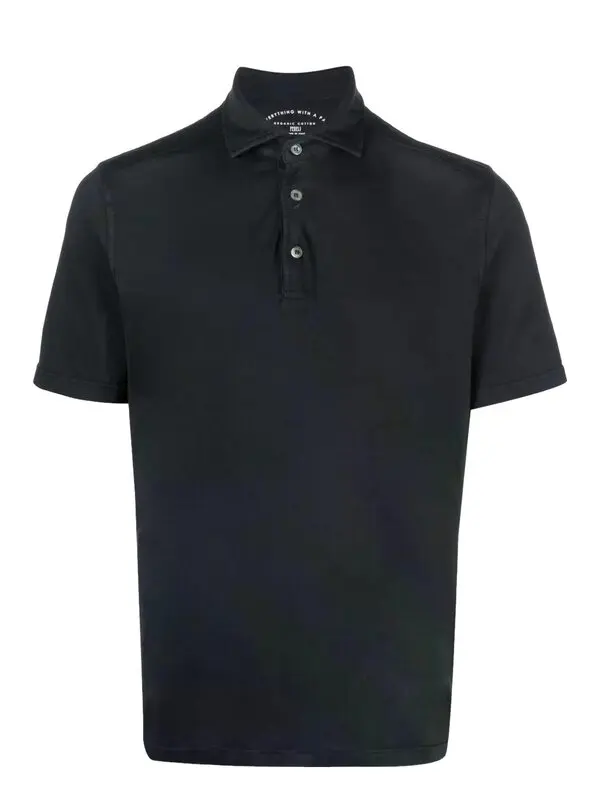 Fedeli Plain Cotton Polo Shirt - Black