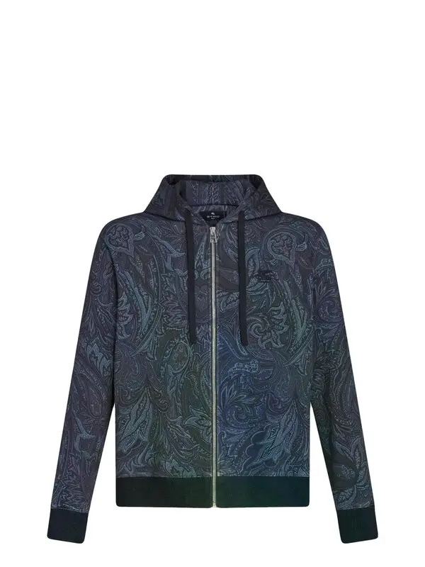 Etro Paisley-print Zip-up Cotton Hoodie - Blue