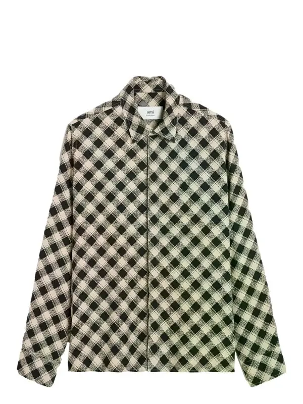 AMI Paris Checked Double Topstitching Shirt - Black