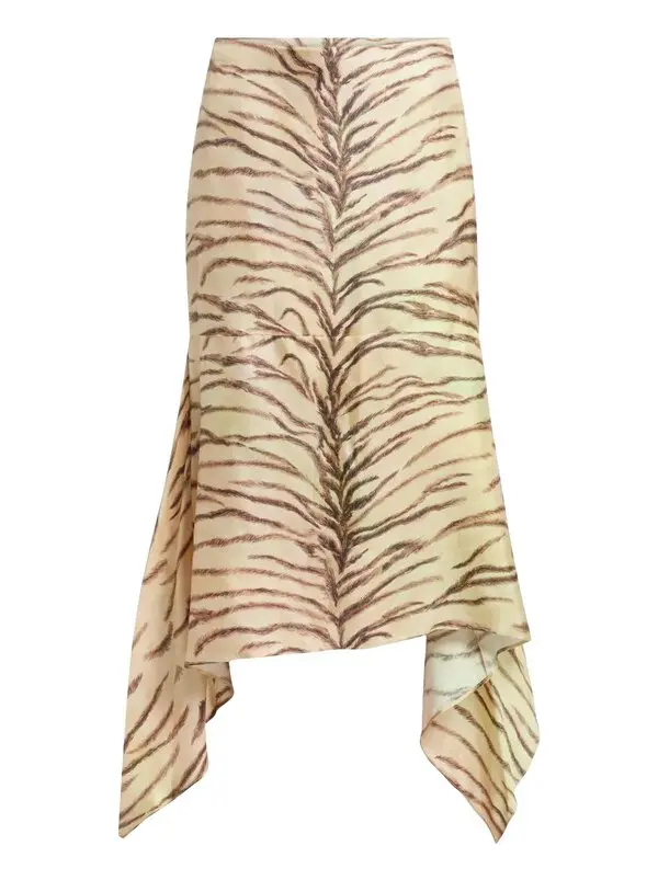 Stella McCartney Tiger-print Asymmetric Midi Skirt - Neutrals