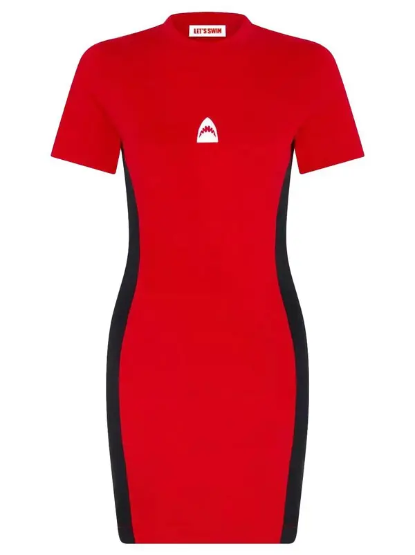 LET'S SWIM Shark Logo Bodycon Dress - Red