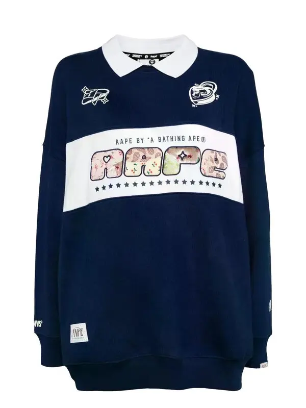 A BATHING APE Logo-embellished Polo Sweatshirt - Blue