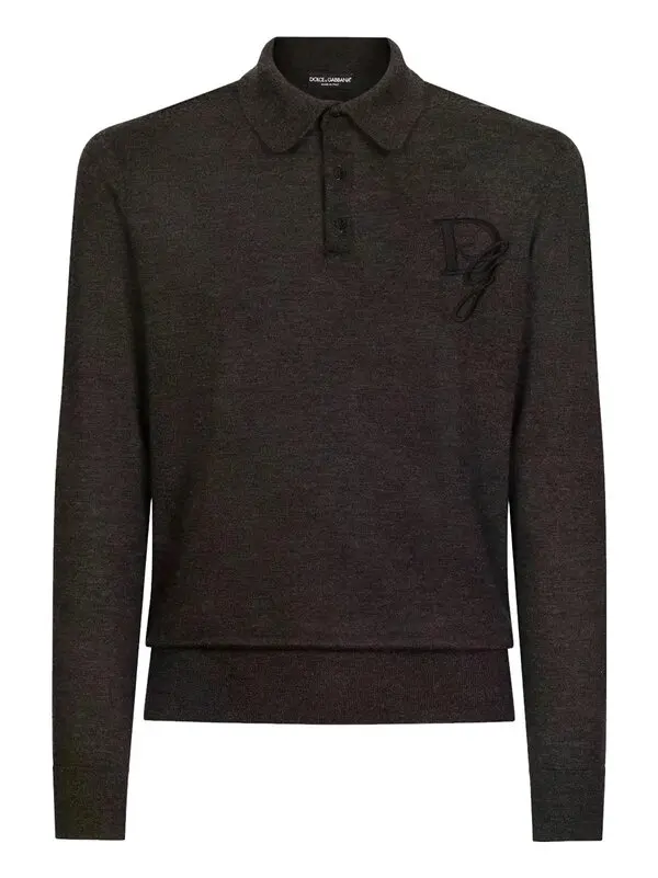 Dolce & Gabbana Logo-embroidered Cashmere Polo Shirt - Grey