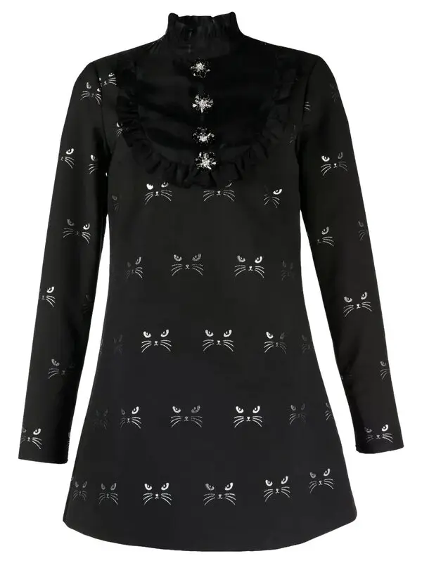 MACGRAW Tempo Patterned Jacquard Mini Dress - Black
