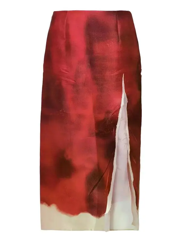Prada Abstract-print Satin Midi Skirt - Red