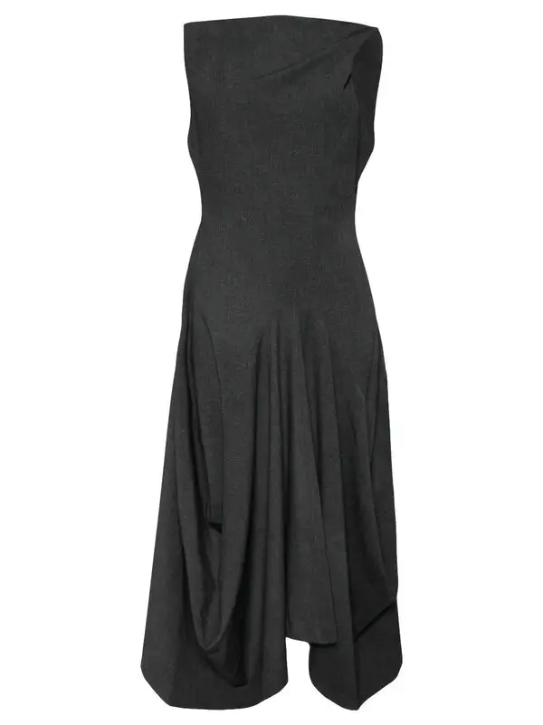 Goen.j Twisted-shoulder Draping Midi Dress - Grey