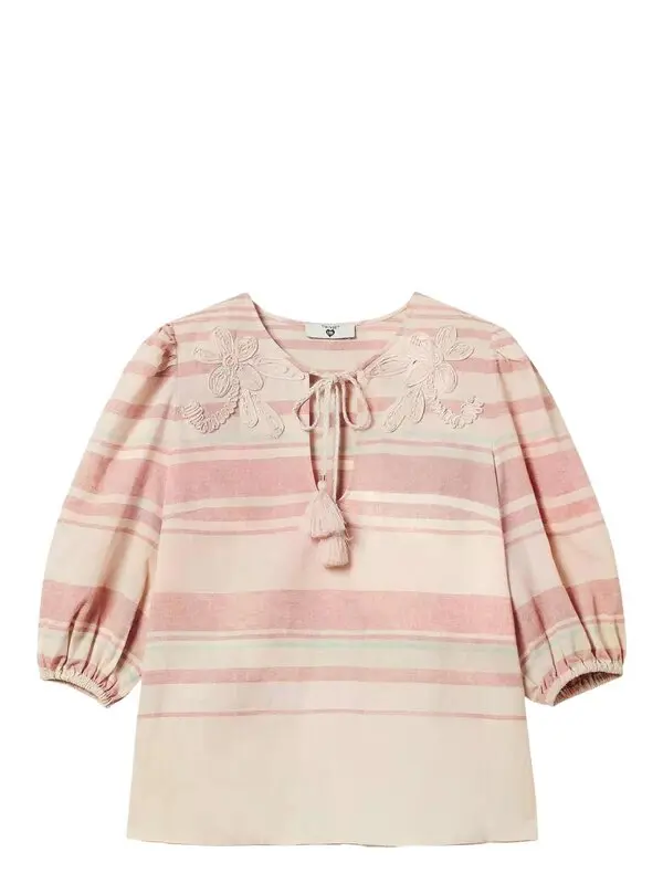 TWINSET Striped Embroidered Blouse - Neutrals