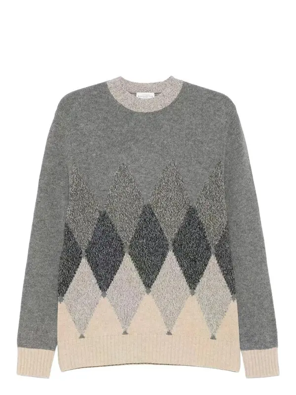 BALLANTYNE Argyle-intarsia Knit Wool Sweater - Grey