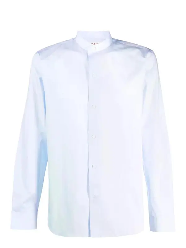 FURSAC Collarless Long-sleeve Cotton Shirt - Blue
