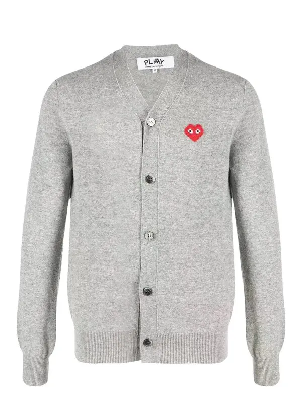 Play Comme Des Garcon Logo-patch Fine-knit Cardigan - Grey