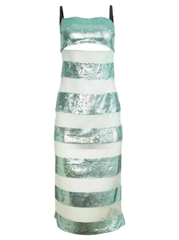 FLEUR DU MAL Sequin-stripe Midi Dress - Green