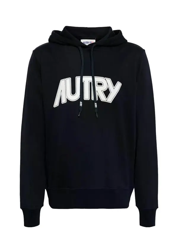 AUTRY Logo-print Cotton Hoodie - Blue