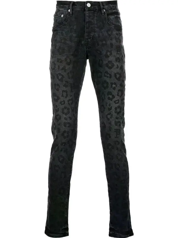 PURPLE BRAND Monogram Leopard Print Jeans - Black
