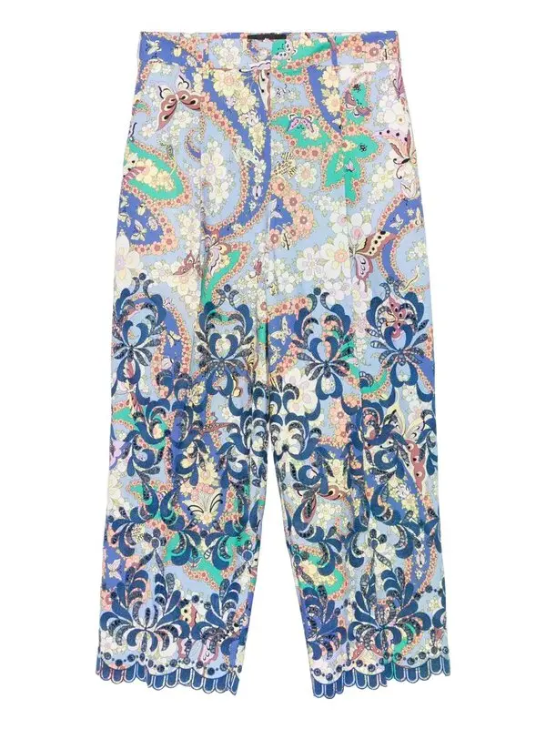 Etro Floral-print Trousers - Blue