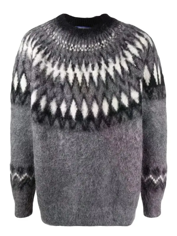 Junya Watanabe Geometric-print Knitted Jumper - Grey