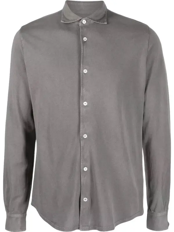 Fedeli Chambray Spread-collar Cotton Shirt - Grey