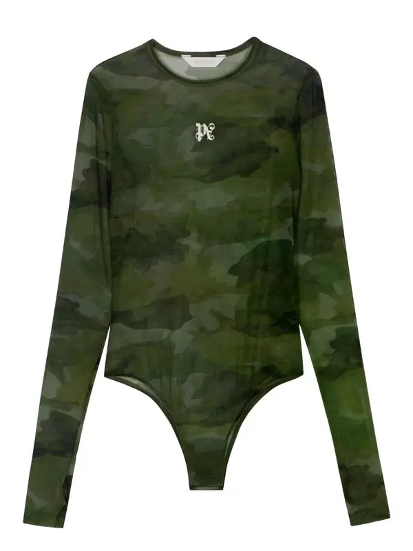 Palm Angels Embroidery-logo Camouflage Bodysuit - Green