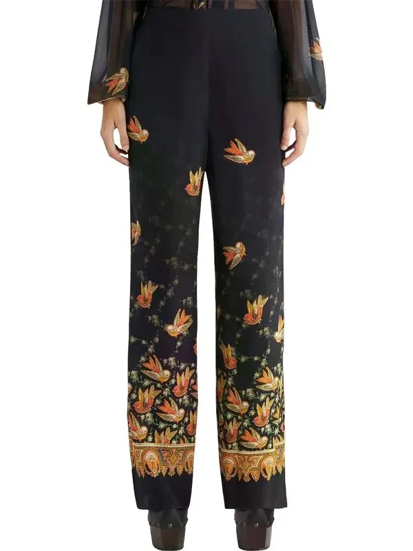 Etro Silk Paisley-print Straight Trousers - Black