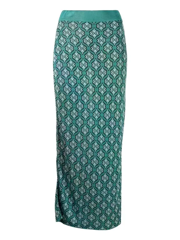 PAULA Long Jacquard Pencil Skirt - Green
