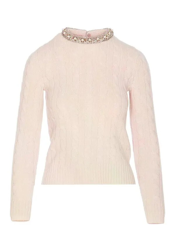 Valentino Garavani Cable-knit Crew Neck Jumper - Pink