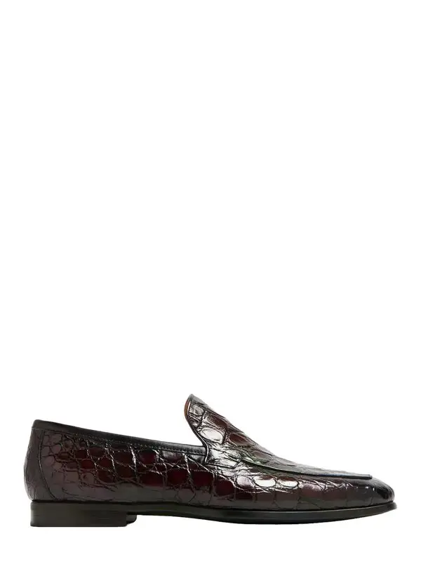 Magnanni Crocodile-embossed Leather Loafers - Red