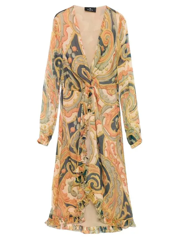 Etro Paisley-print Plissé Midi Dress - Neutrals