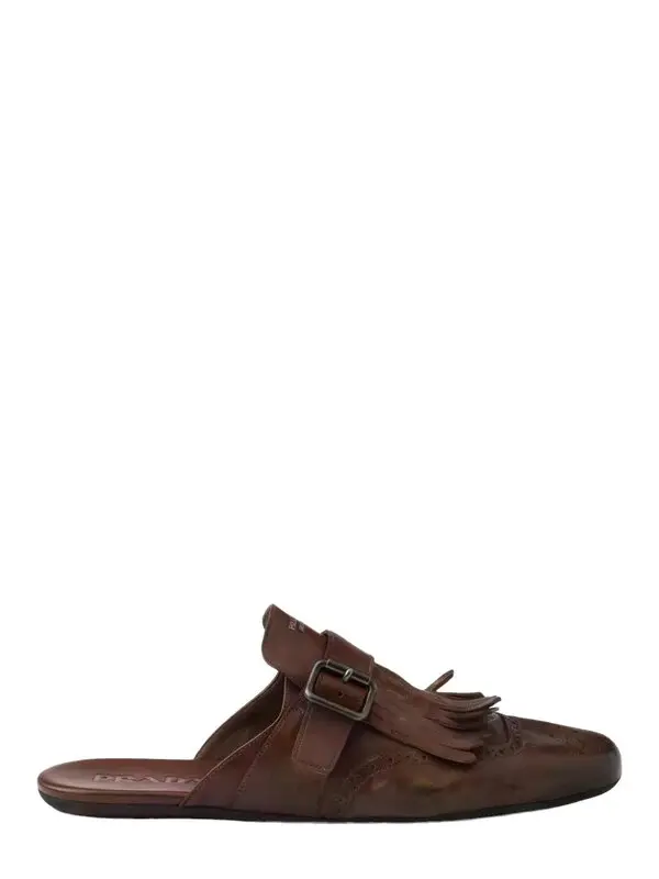 Prada Fringe Detail Mules - Brown