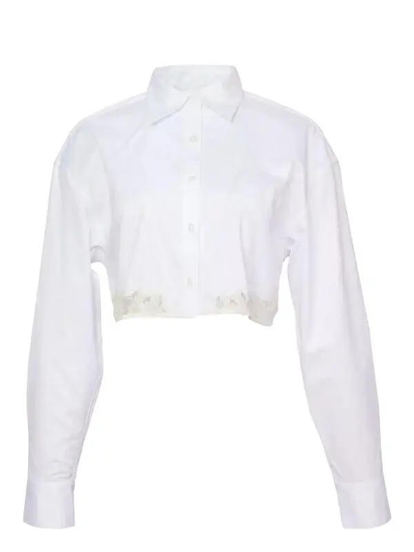 FLEUR DU MAL Poplin Cropped Shirt With Lace Trim - White
