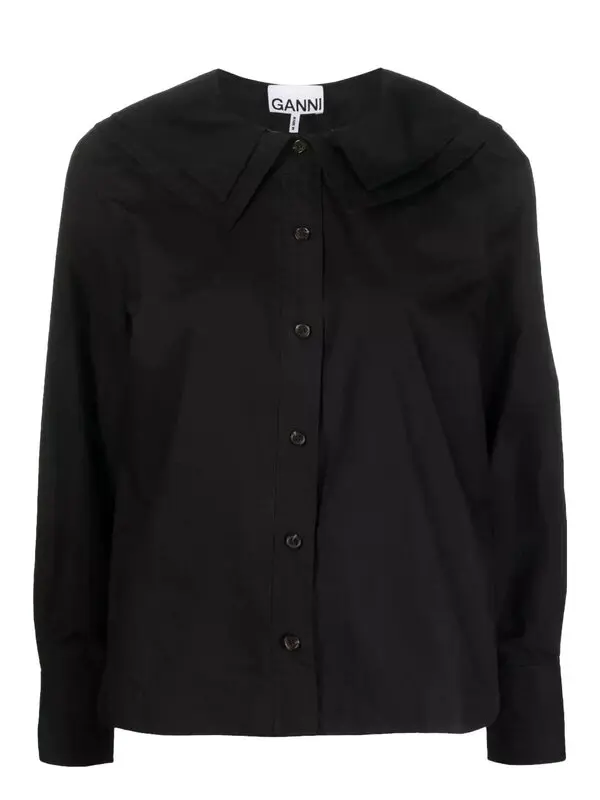 GANNI Layered Bib-collar Cotton Shirt - Black