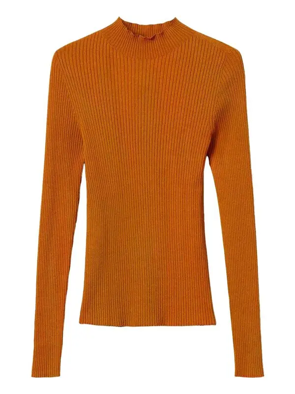 TWINSET Ribbed Knit Turtleneck Sweater - Orange