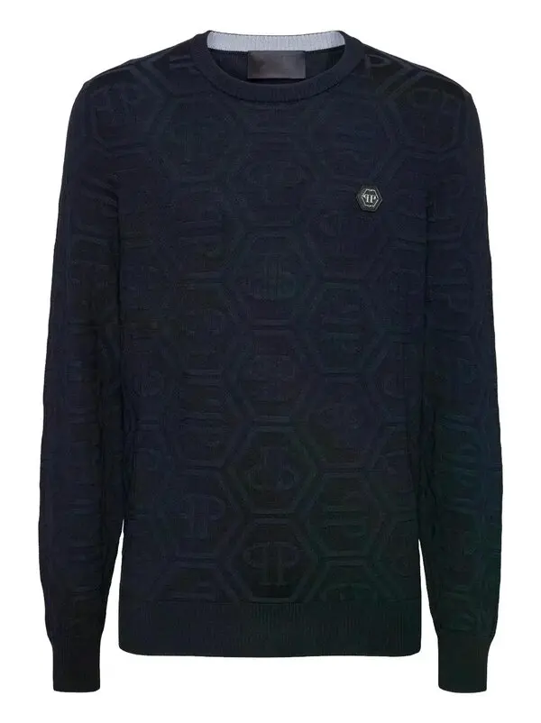 Philipp Plein Monogram Jacquard Crewneck Sweater - Blue
