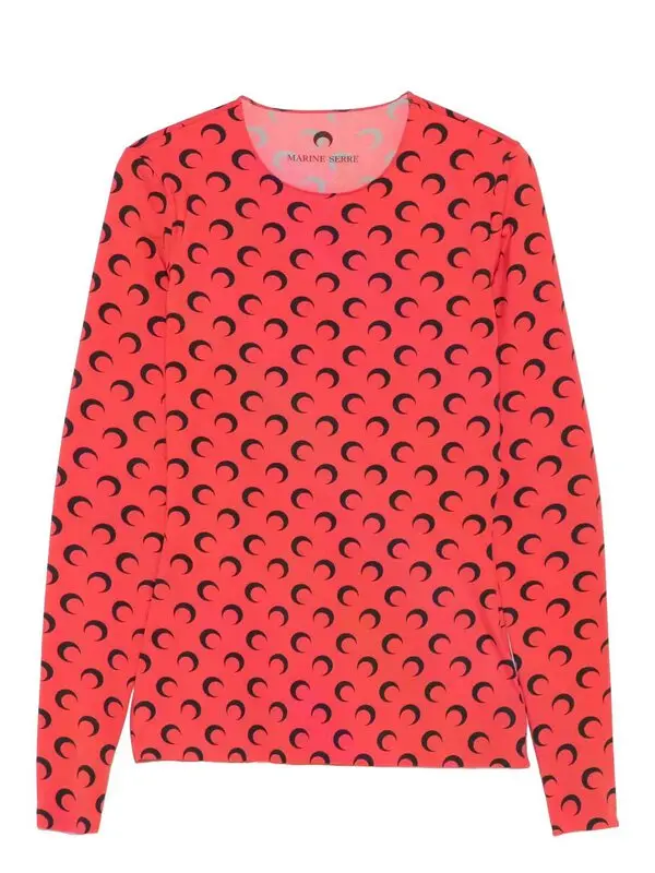 MARINE SERRE Moonogram Pattern Long Sleeve Top - Red
