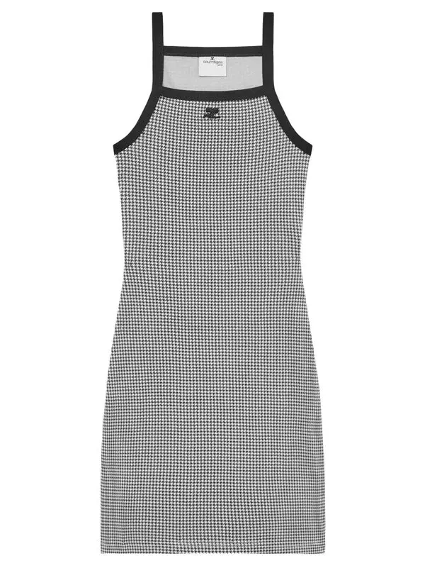 COURREGES Contrast-trim Houndstooth Cotton Mini Dress - Black