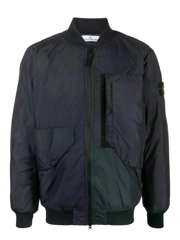Stone Island Panelled Bomber Jacket With Compass Badge - Blue