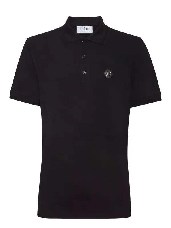 Philipp Plein Logo-patch Cotton Polo Shirt - Black