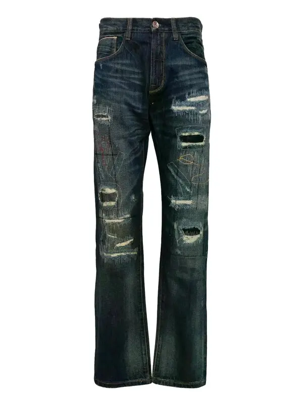 PRIVATE STOCK LABS Whiskering Effect Jeans - Blue