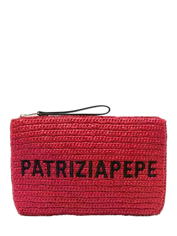 Patrizia Pepe Logo-embroidered Clutch Bag - Red