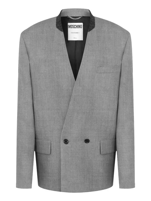 Moschino Collarless Double-breasted Blazer - Grey