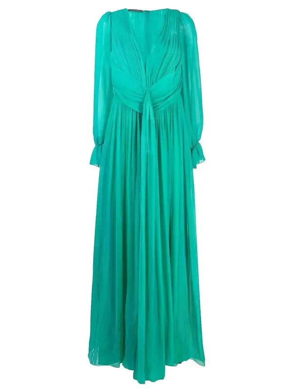 Alberta Ferretti Silk Ruched Maxi Dress - Green