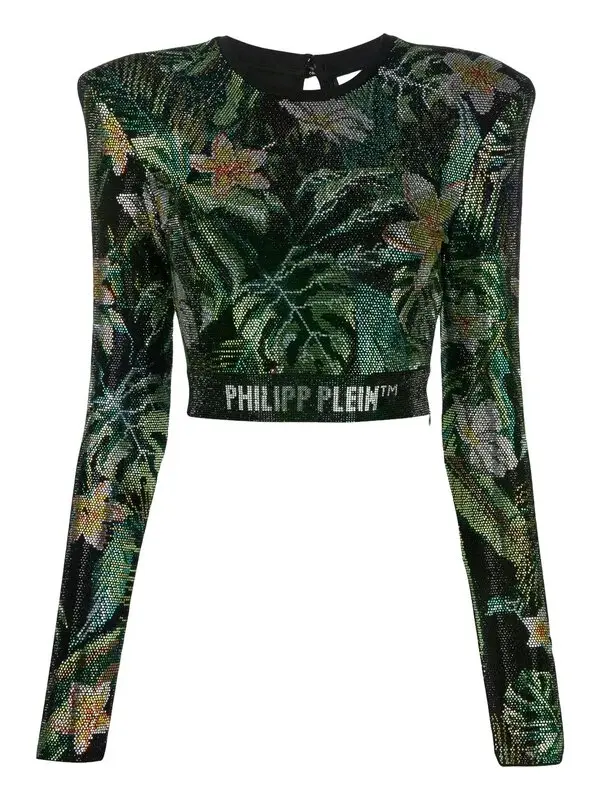 Philipp Plein Crystal-embellished Long-sleeved Top - Black