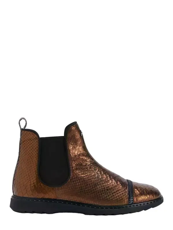GIUSEPPE ZANOTTI Embossed Crocodile Leather Ankle Boots - Brown