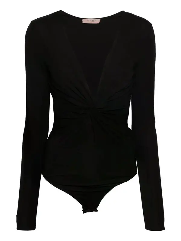 TWINSET V-neck Gathered Bodysuit - Black