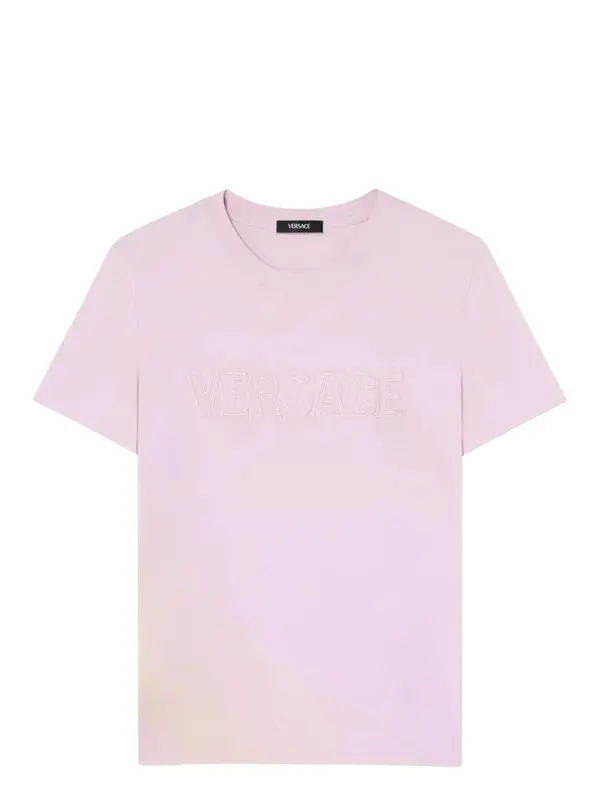 Versace Logo-embroidered Fringed T-shirt - Pink