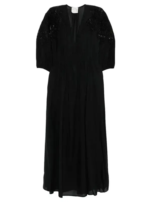 FORTE_FORTE Embroidered-shoulder Maxi Dress - Black
